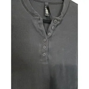 SKIMS | Tops | Skims Ribbed Long Sleeve Henley Top Soot Black Cotton ...